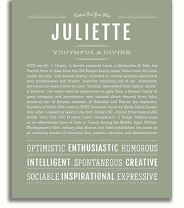 Juliette Personalized Name Meaning Art Prints – Name Stories