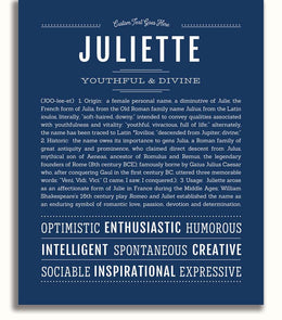 Juliette Personalized Name Meaning Art Prints – Name Stories