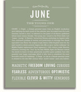 June Personalized Name Meaning Art Prints – Name Stories