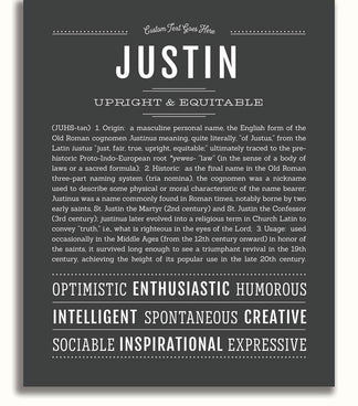 Justin Personalized Name Meaning Art Prints – Name Stories