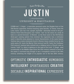 Justin Personalized Name Meaning Art Prints – Name Stories