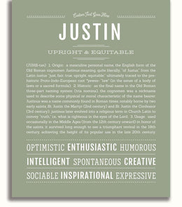 Justin Personalized Name Meaning Art Prints – Name Stories