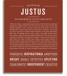Justus Personalized Name Meaning Art Prints – Name Stories