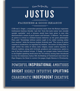 Justus Personalized Name Meaning Art Prints – Name Stories