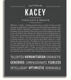 Kacey Personalized Name Meaning Art Prints – Name Stories