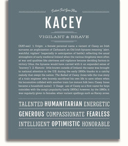 Kacey Personalized Name Meaning Art Prints – Name Stories