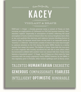 Kacey Personalized Name Meaning Art Prints – Name Stories