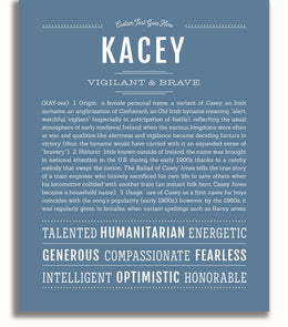 Kacey Personalized Name Meaning Art Prints – Name Stories