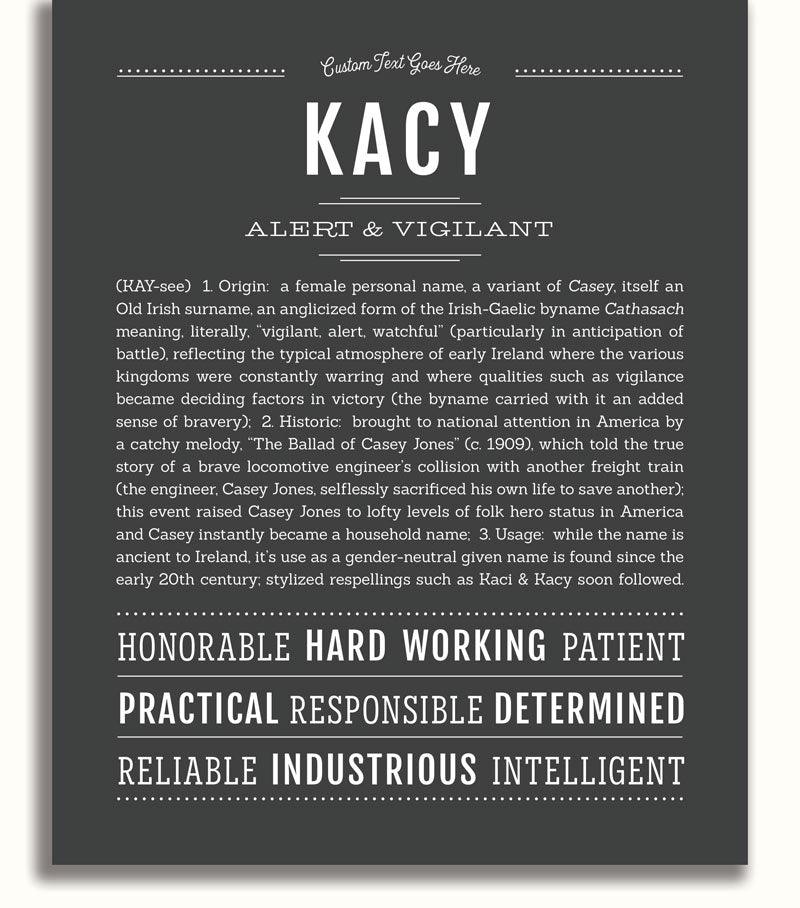 Kacy Personalized Name Meaning Art Prints – Name Stories