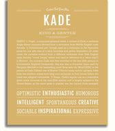 Kade Personalized Name Meaning Art Prints – Name Stories