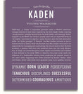 Kaden Personalized Name Meaning Art Prints – Name Stories