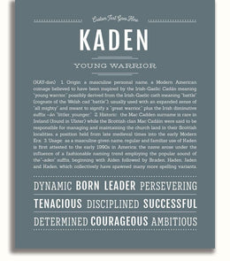 Kaden Personalized Name Meaning Art Prints – Name Stories