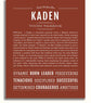 Kaden Personalized Name Meaning Art Prints – Name Stories