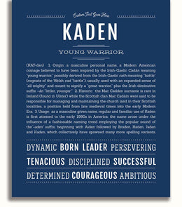 Kaden Personalized Name Meaning Art Prints – Name Stories