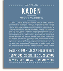 Kaden Personalized Name Meaning Art Prints – Name Stories