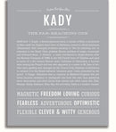 Kady Personalized Name Meaning Art Prints – Name Stories