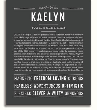 Kaelyn Personalized Name Meaning Art Prints – Name Stories