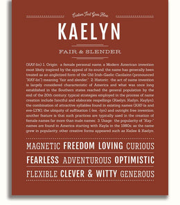 Kaelyn Personalized Name Meaning Art Prints – Name Stories