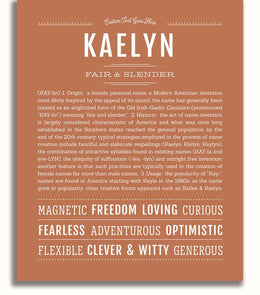 Kaelyn Personalized Name Meaning Art Prints – Name Stories