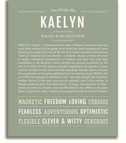 Kaelyn Personalized Name Meaning Art Prints – Name Stories