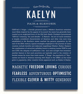 Kaelyn Personalized Name Meaning Art Prints – Name Stories