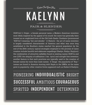 Kaelynn Personalized Name Meaning Art Prints – Name Stories