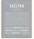 Kaelynn Personalized Name Meaning Art Prints – Name Stories