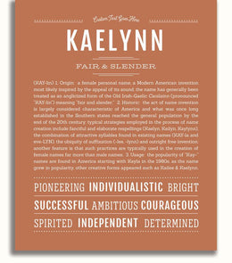 Kaelynn Personalized Name Meaning Art Prints – Name Stories