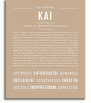 Kai Personalized Name Meaning Art Prints – Name Stories
