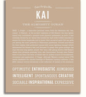 Kai Personalized Name Meaning Art Prints – Name Stories