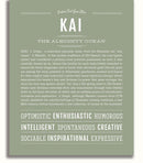Kai Personalized Name Meaning Art Prints – Name Stories