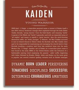 Kaiden Personalized Name Meaning Art Prints – Name Stories