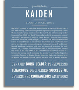 Kaiden Personalized Name Meaning Art Prints – Name Stories