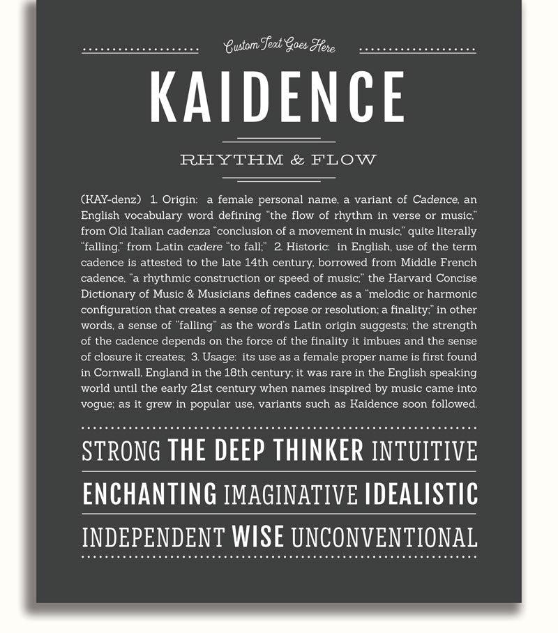 Kaidence Personalized Name Meaning Art Prints – Name Stories