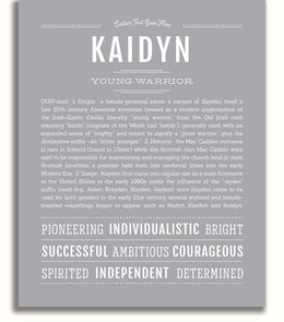 Kaidyn Personalized Name Meaning Art Prints – Name Stories