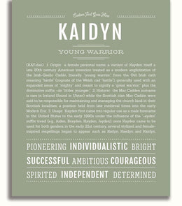 Kaidyn Personalized Name Meaning Art Prints – Name Stories