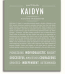 Kaidyn Personalized Name Meaning Art Prints – Name Stories