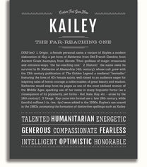 Kailey Personalized Name Meaning Art Prints – Name Stories