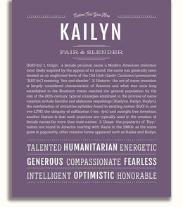 Kailyn Personalized Name Meaning Art Prints – Name Stories