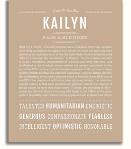 Kailyn Personalized Name Meaning Art Prints – Name Stories