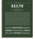 Kailyn Personalized Name Meaning Art Prints – Name Stories