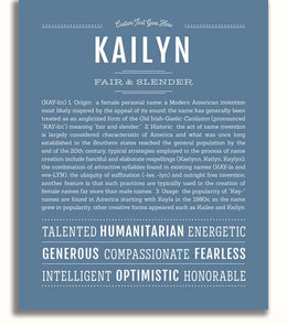 Kailyn Personalized Name Meaning Art Prints – Name Stories
