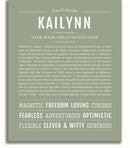 Kailynn Personalized Name Meaning Art Prints – Name Stories