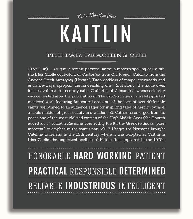 Kaitlin Personalized Name Meaning Art Prints – Name Stories