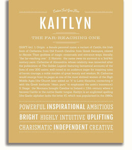 Kaitlyn Personalized Name Meaning Art Prints – Name Stories