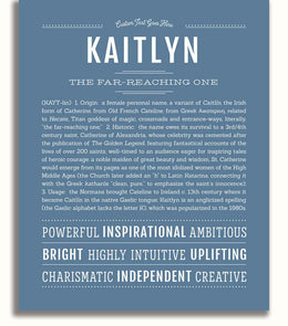 Kaitlyn Personalized Name Meaning Art Prints – Name Stories