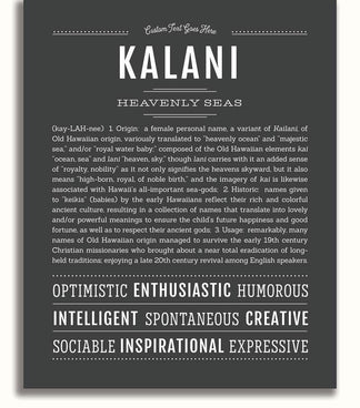 Kalani Personalized Name Meaning Art Prints – Name Stories