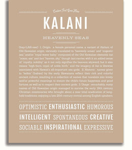 Kalani Personalized Name Meaning Art Prints – Name Stories