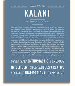 Kalani Personalized Name Meaning Art Prints – Name Stories
