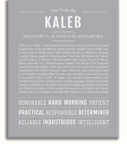 Kaleb Personalized Name Meaning Art Prints – Name Stories